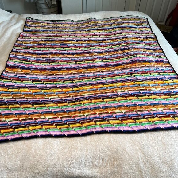 Bedding | Crochet Knit Multi Colored Throw Blanket Lap Colorful | Poshmark